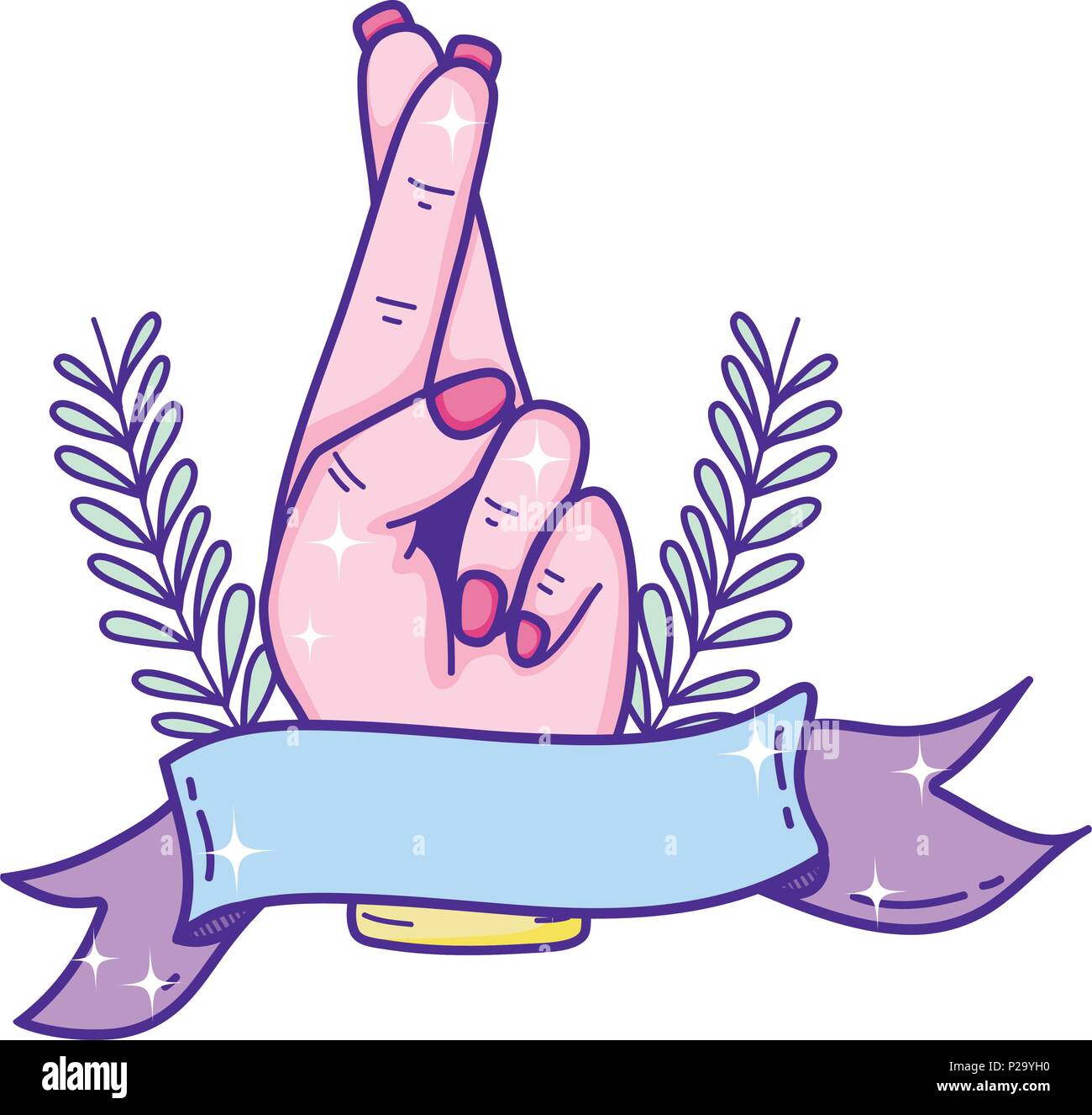 good luck hand gesture with leaves and ribbon Stock Vector Image & Art ...