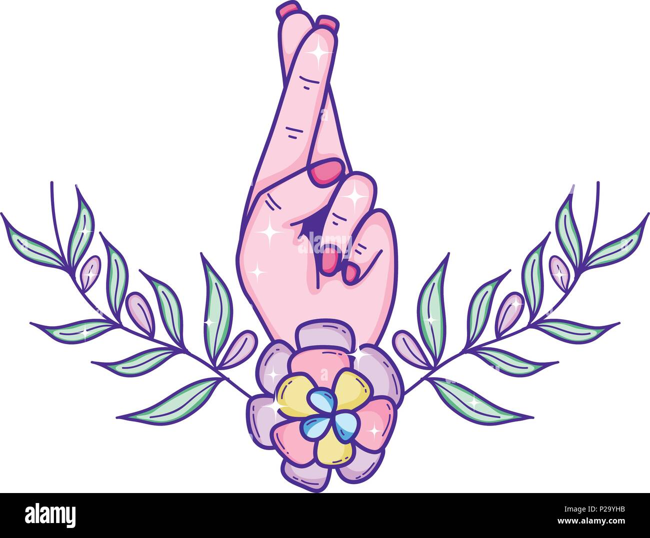 good luck hand gesture with flower and leaves Stock Vector Image & Art ...