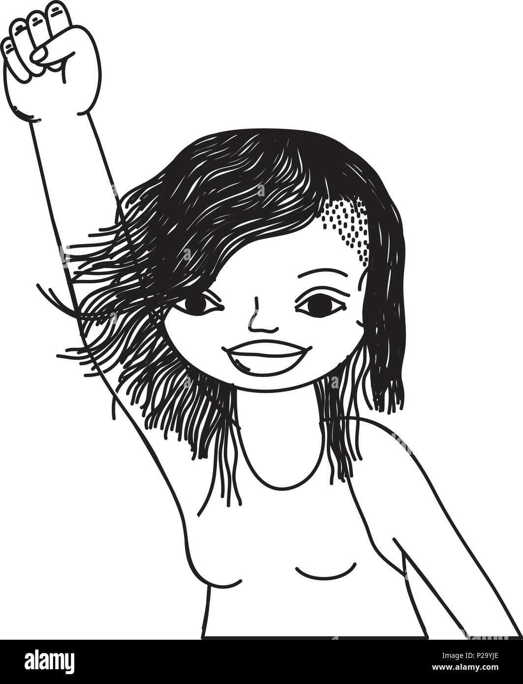 line happy woman with hairstyle and hand oppose up Stock Vector Image ...