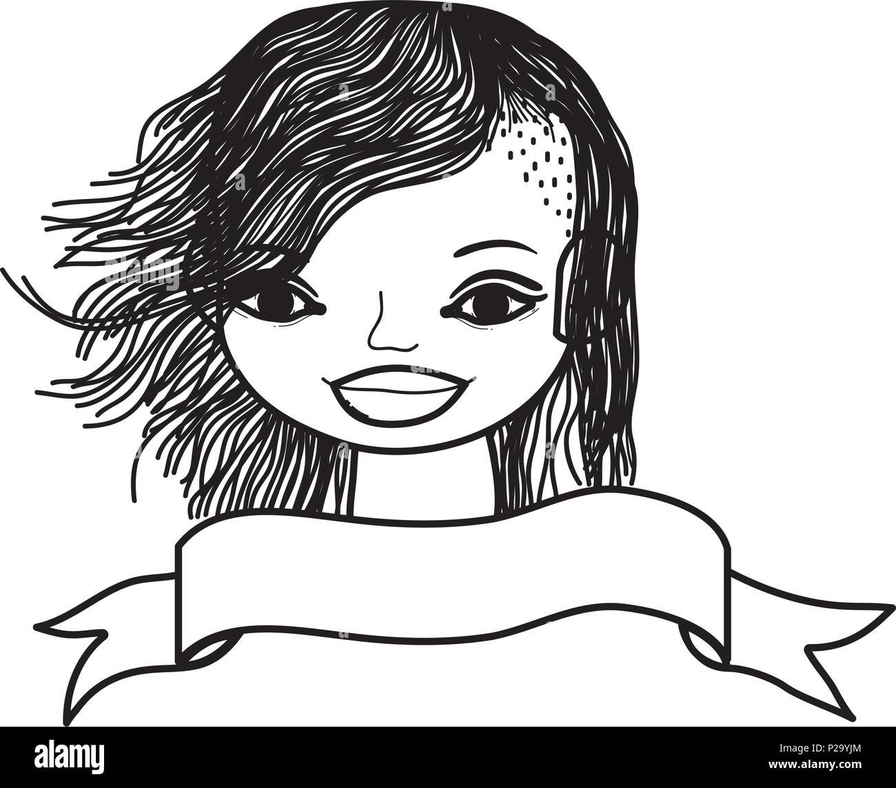 line happy woman with hairstyle and ribbon decoration Stock Vector ...