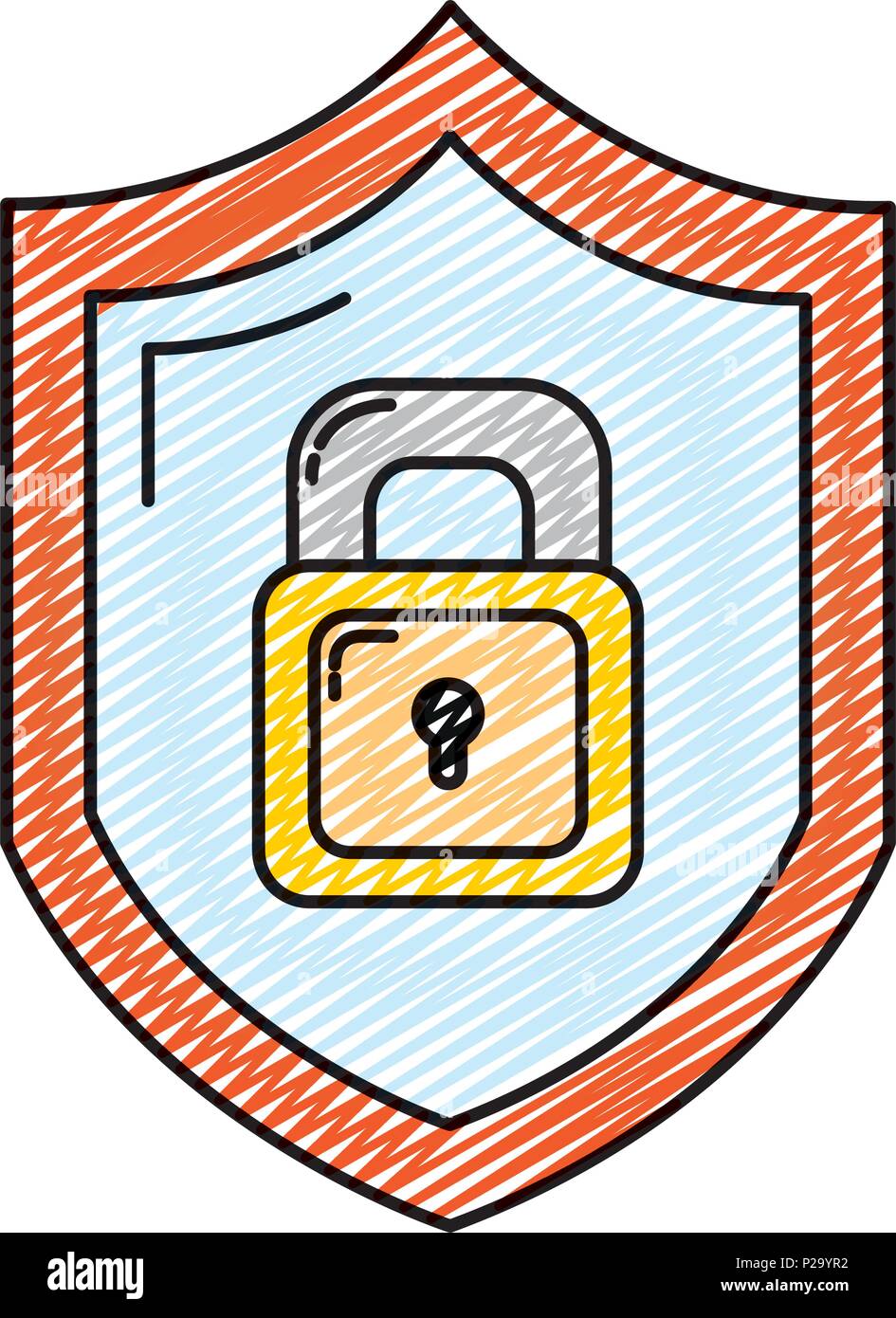 doodle security shield and padlock protection symbol Stock Vector Image ...