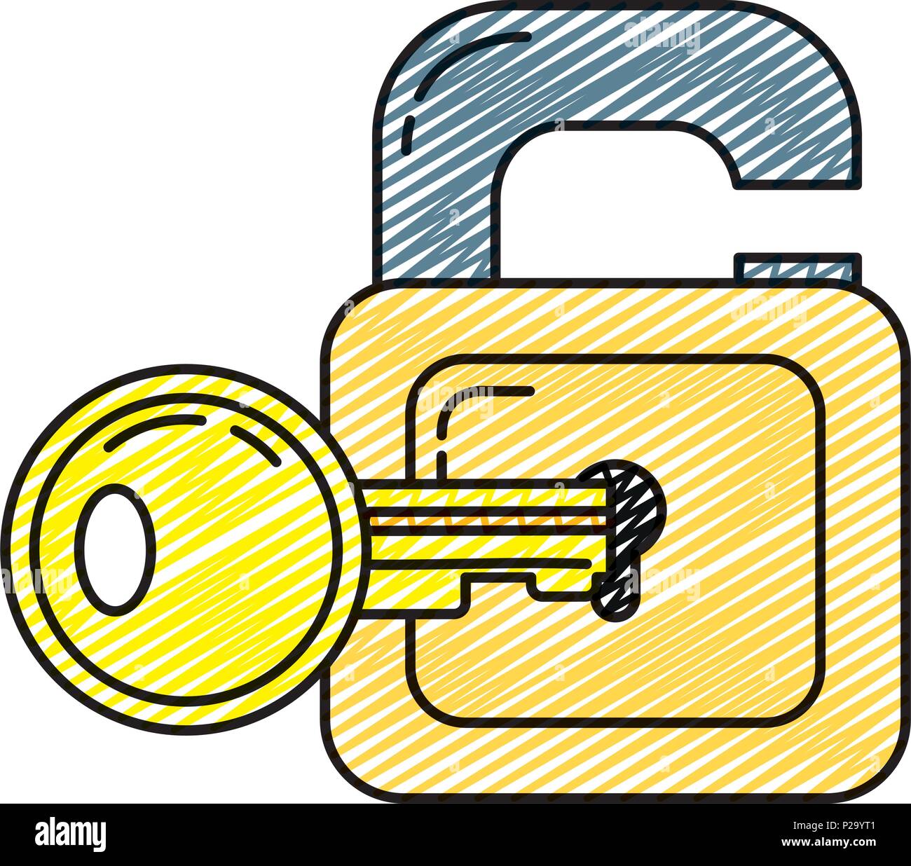 doodle security padlock protection with key object inside Stock Vector ...