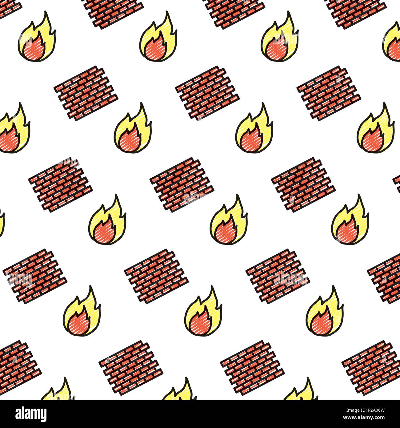 doodle brick wall structure and fire background Stock Vector Image ...