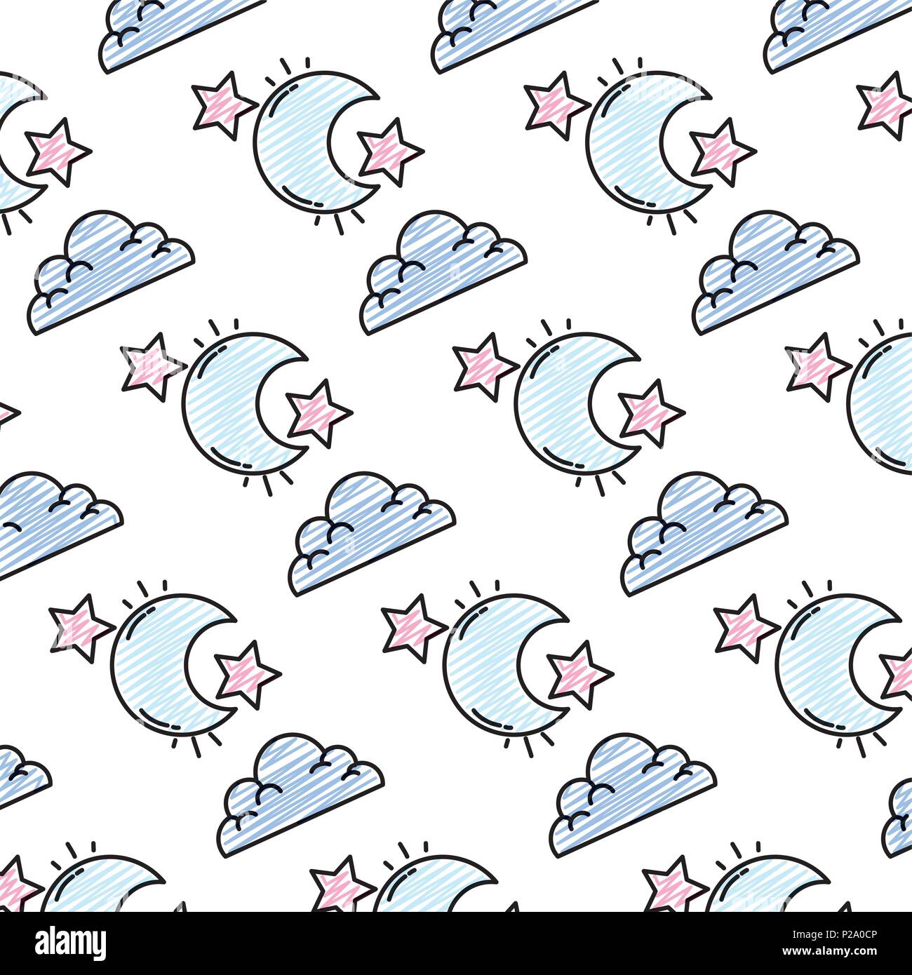 doodle moon sky with stars and cloud background Stock Vector Image ...