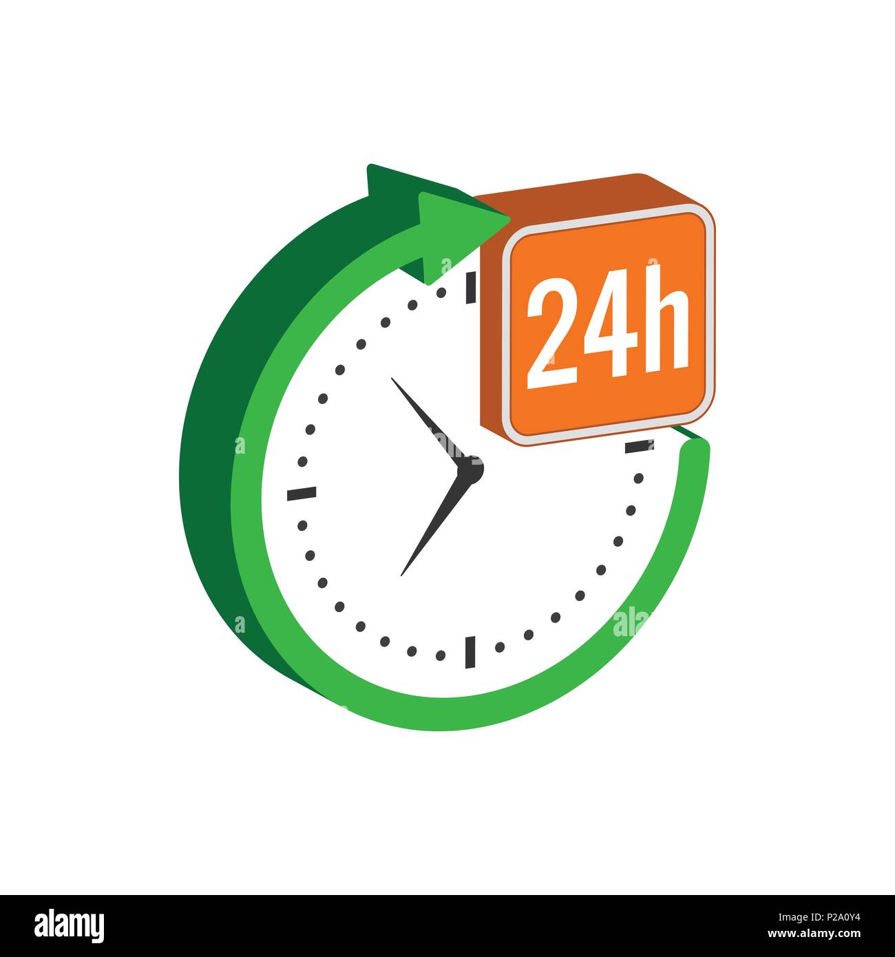 24 hours service symbol. Flat Isometric Icon or Logo. 3D Style ...