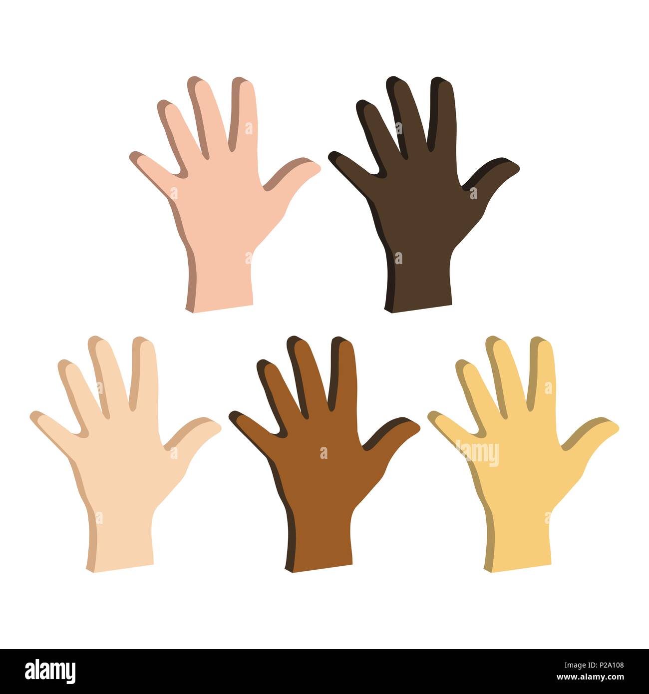 Different Color Hands, Ethnicity Hands symbol. Flat Isometric Icon or ...