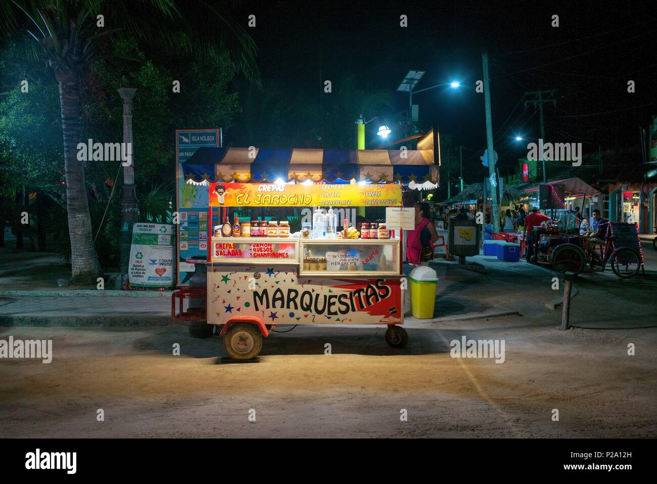 Mexico, Quintana Roo, Lázaro Cárdenas, Holbox island, center at night ...
