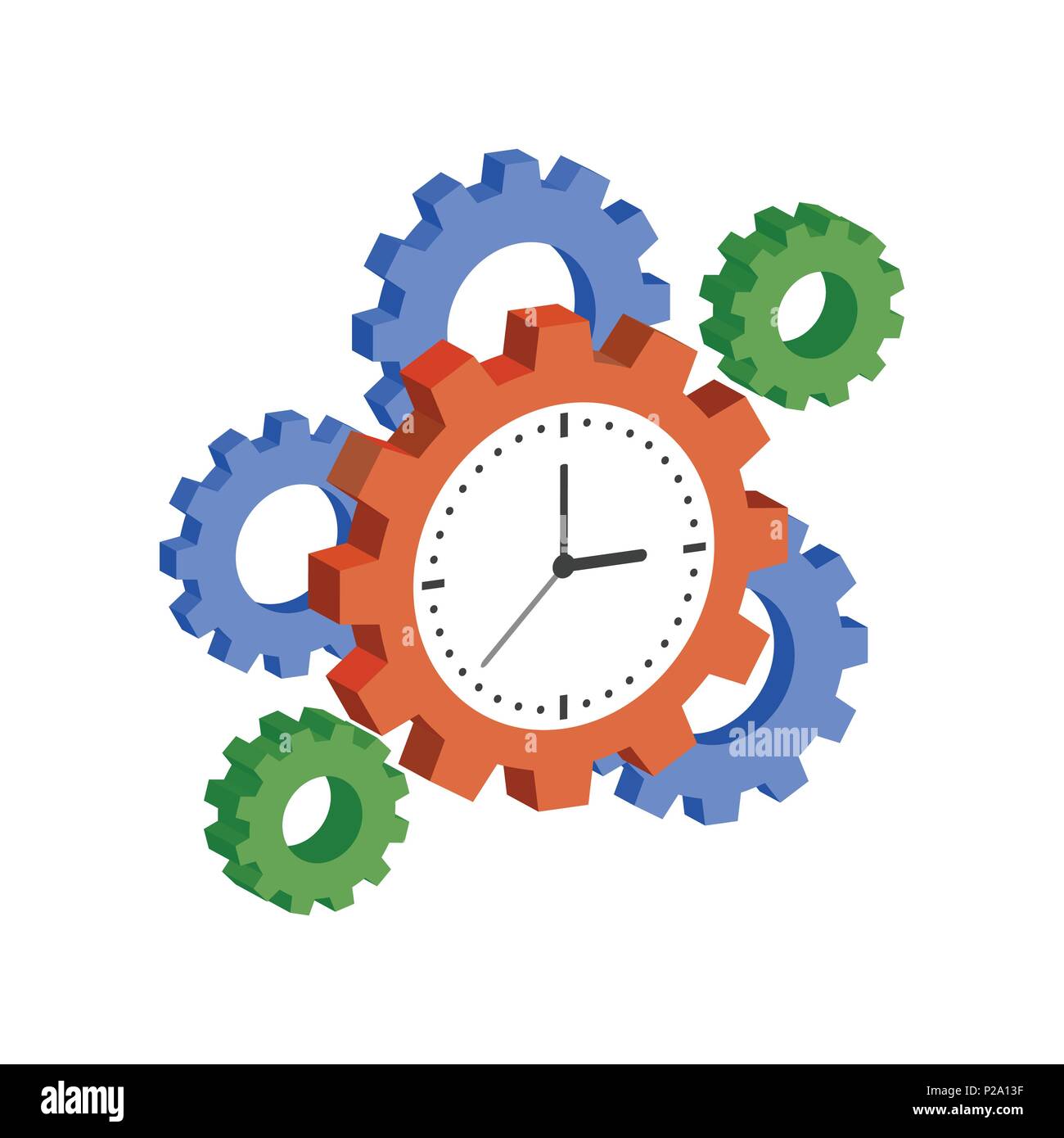 Clock with Cogwheels, Time Management symbol. Flat Isometric Icon or ...
