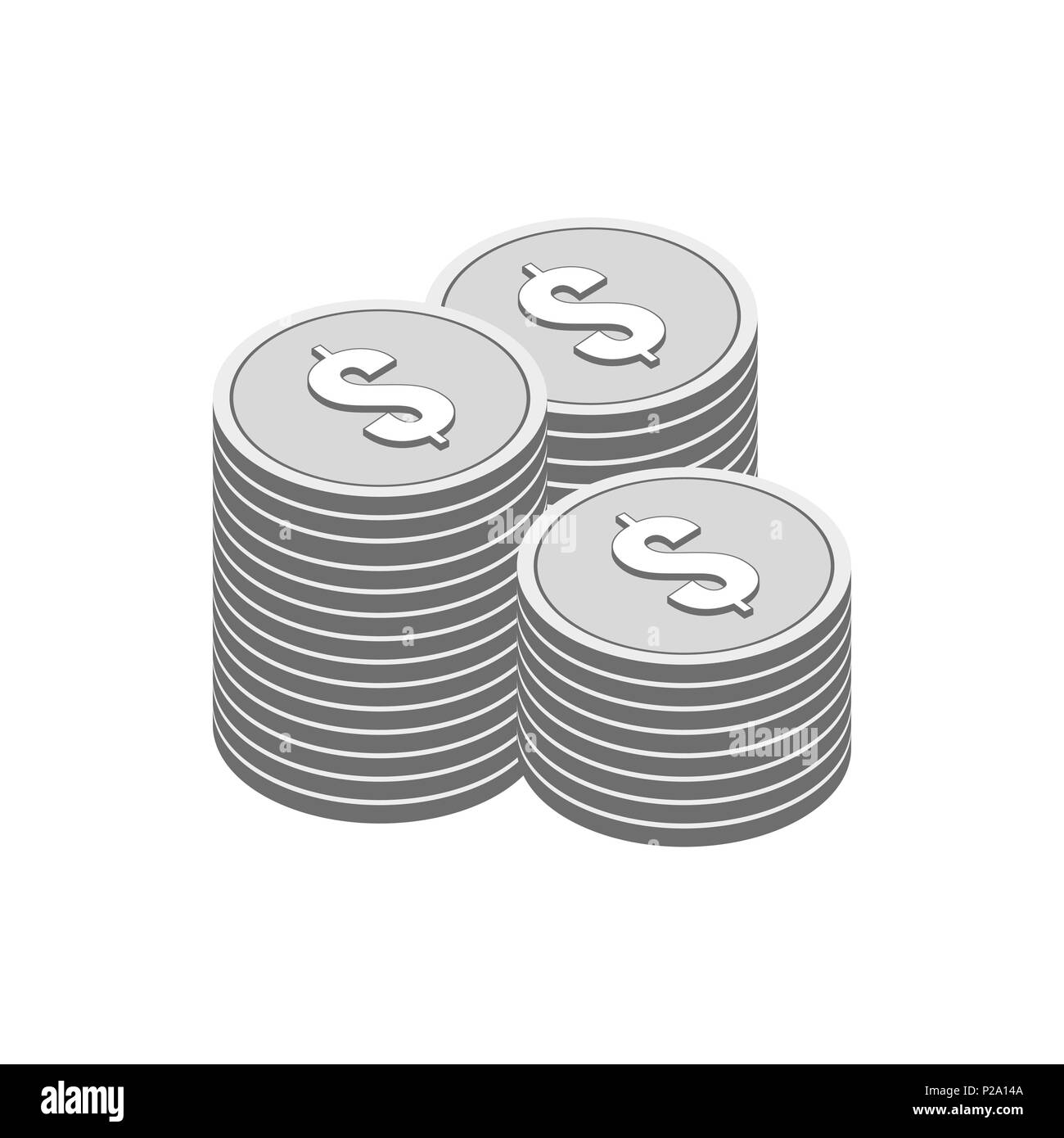 Stacks of Silver Coins symbol. Flat Isometric Icon or Logo. 3D Style ...