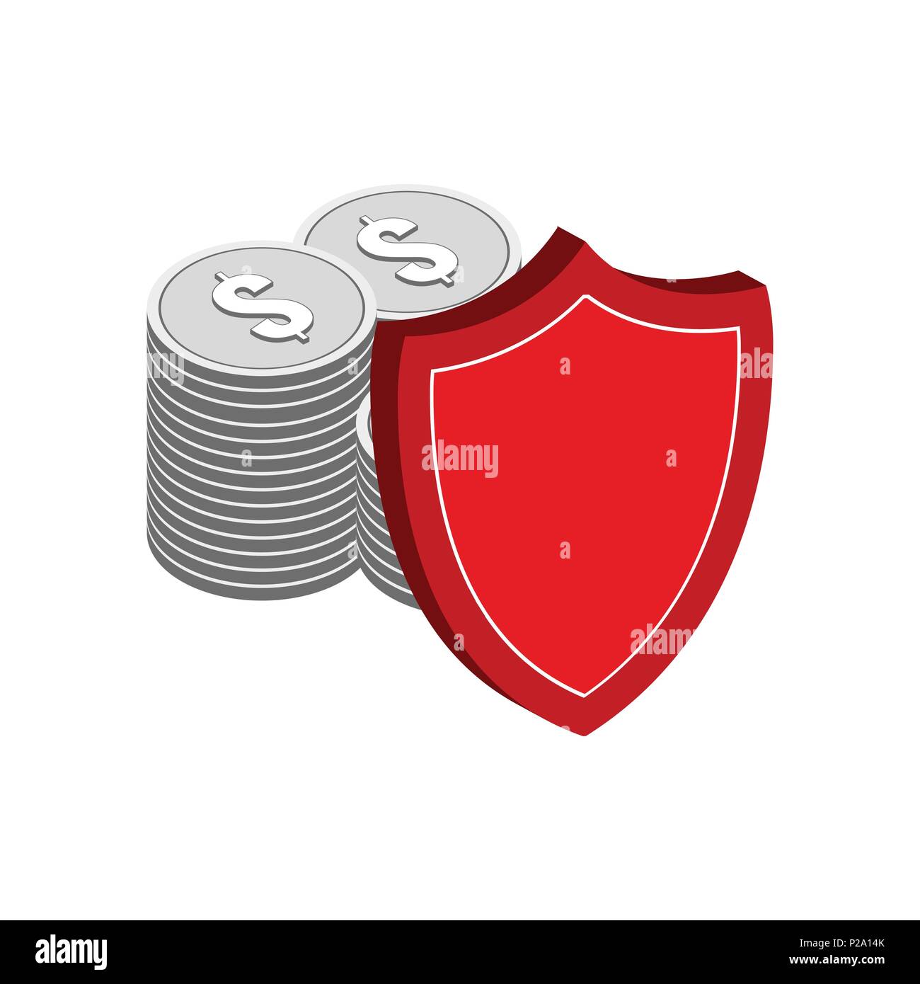 Stack of Silver Coins with Shield, Finance Protection symbol. Flat ...