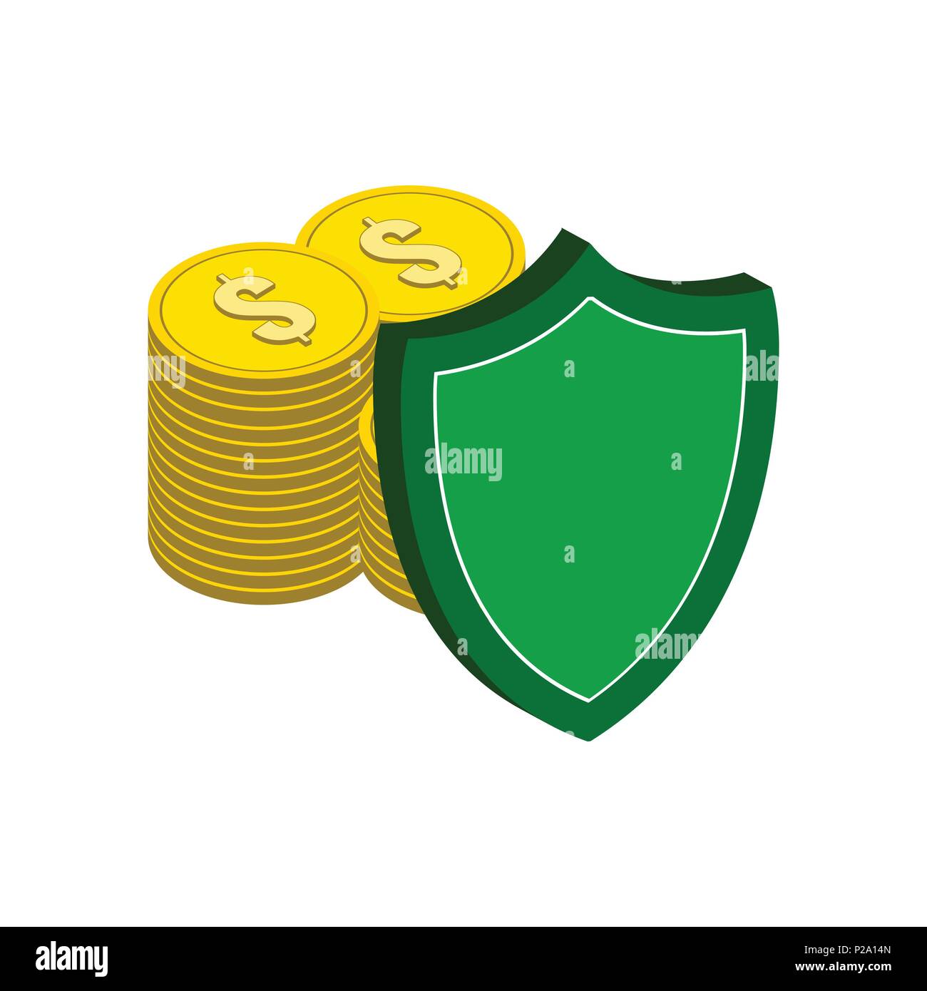 Stack of Gold Coins with Shield, Finance Protection symbol. Flat ...