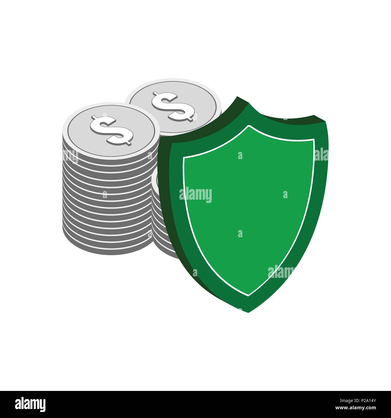 Stack of Silver Coins with Shield, Finance Protection symbol. Flat ...