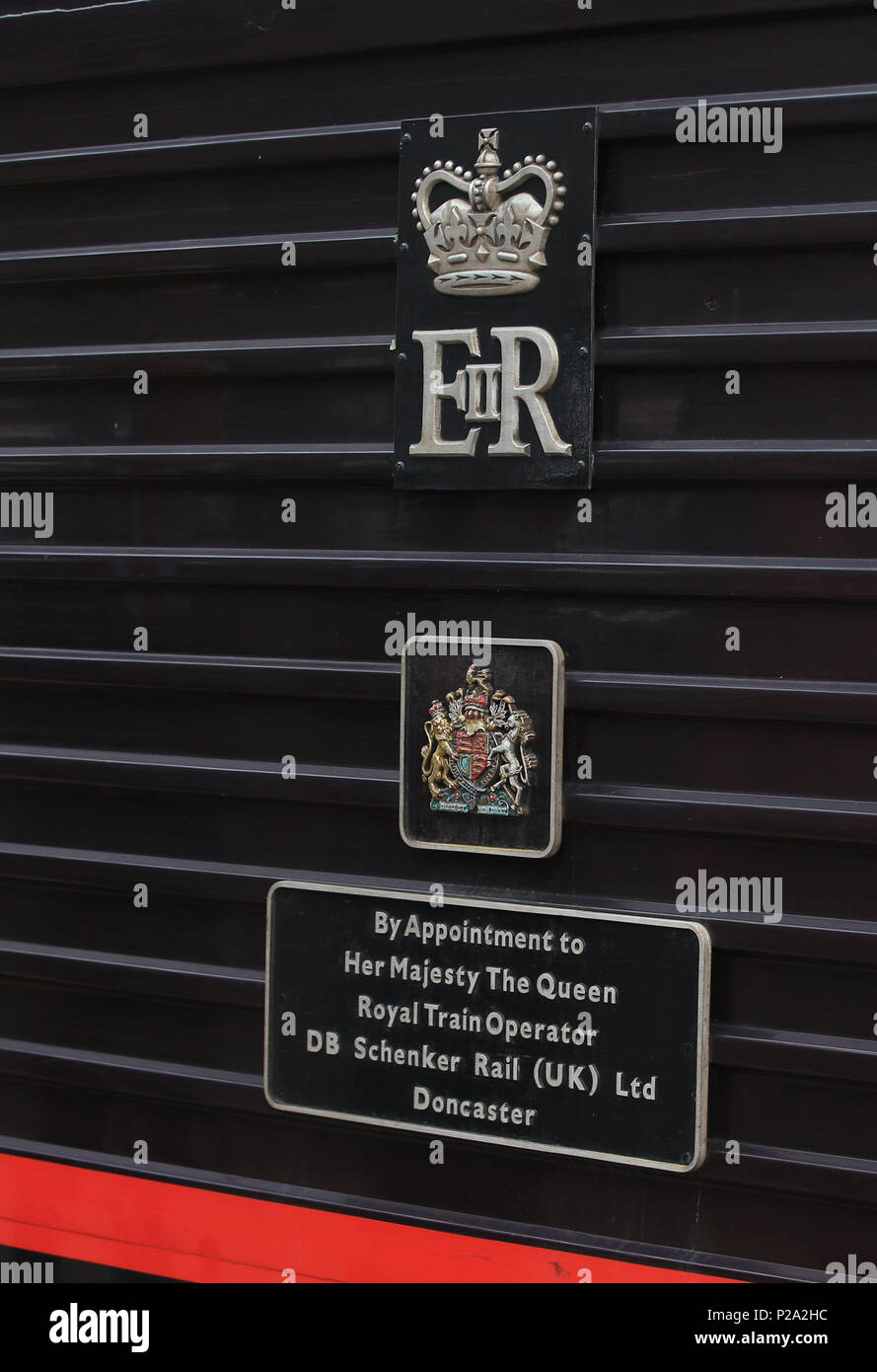 A sign on the Royal Train after it arrived at Runcorn Station Stock ...