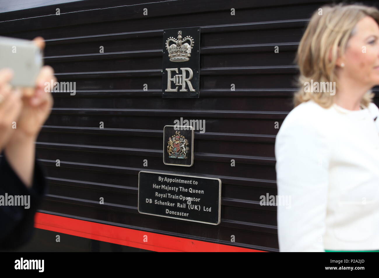 A sign on the Royal Train after it arrived at Runcorn Station Stock ...