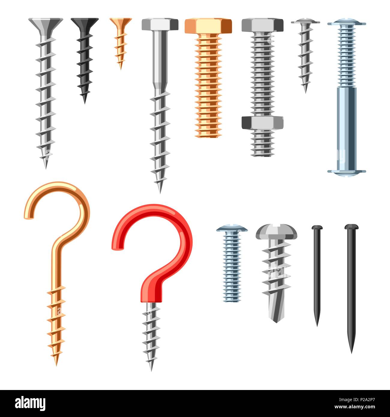 Set metal bolts nails Cut Out Stock Images & Pictures - Alamy