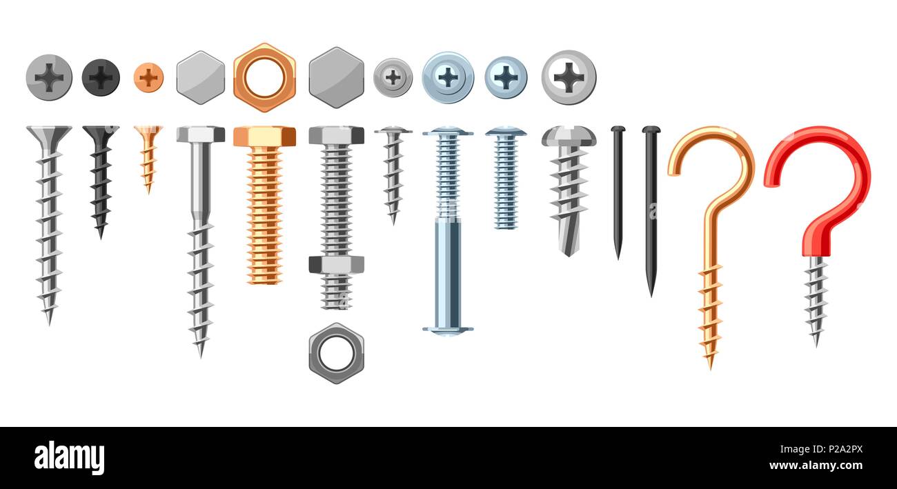 Set of bolts nuts nails Stock Vector Image & Art - Alamy