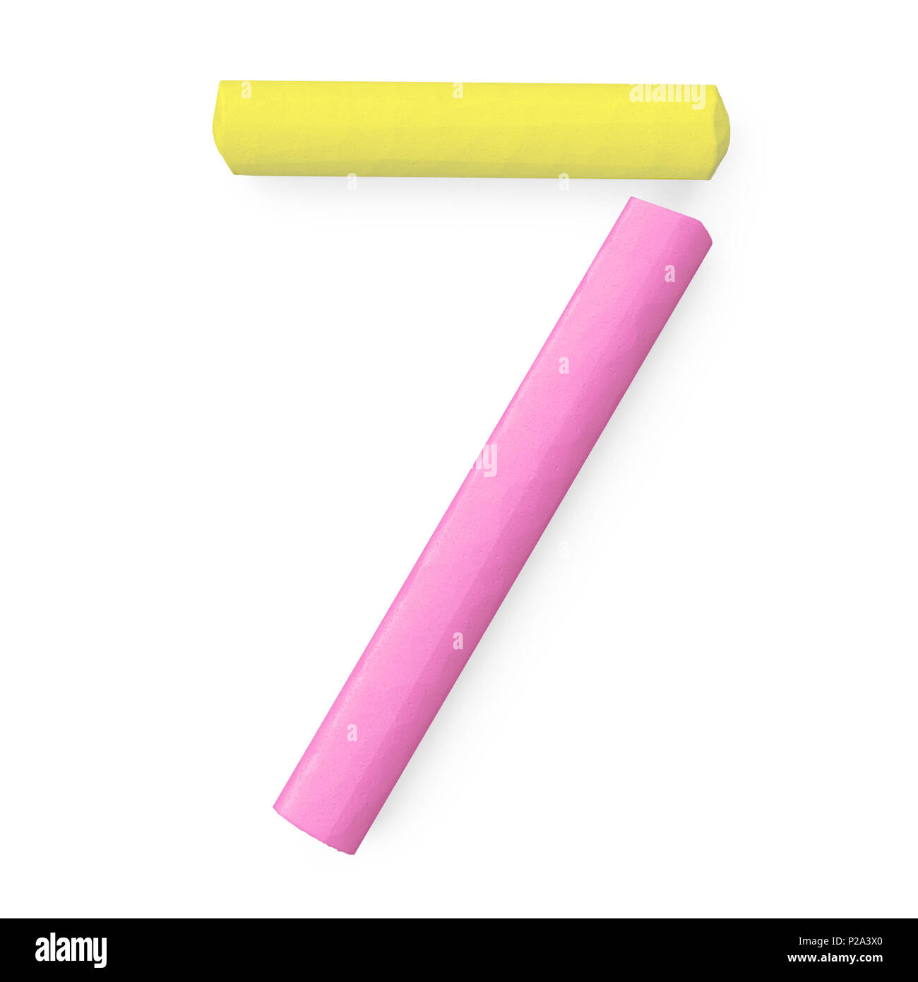 Colored sidewalk or blackboard chalks assembled like mathematical digit ...