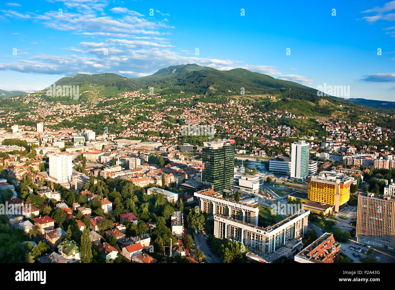 Arial architecture Sarajevo cityscape from bigest building on Balkan ...