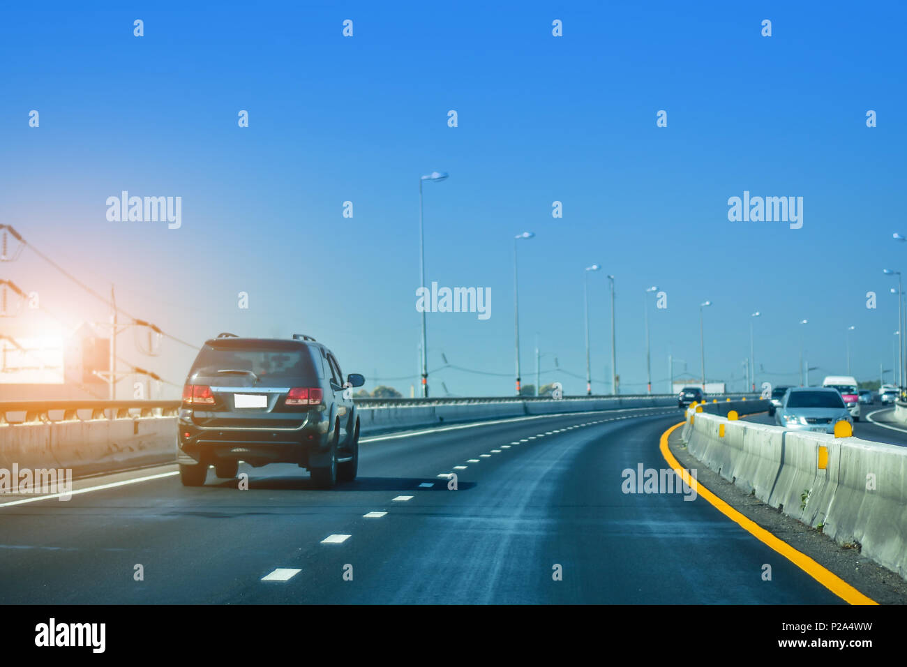 Car driving on high way road in Bangkok Thailand,Car driving on high ...