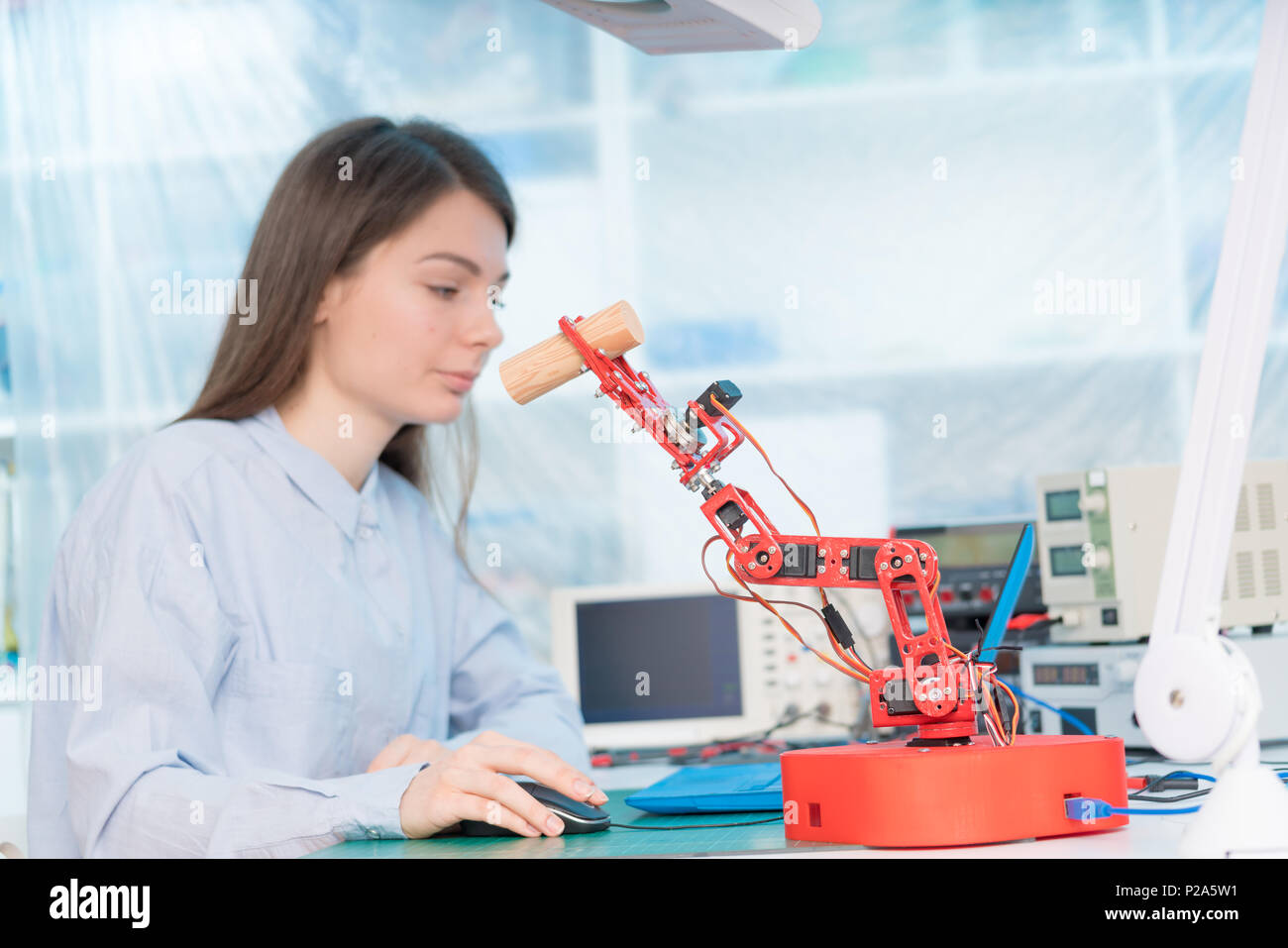 Student girl in robotics class Stock Photo - Alamy