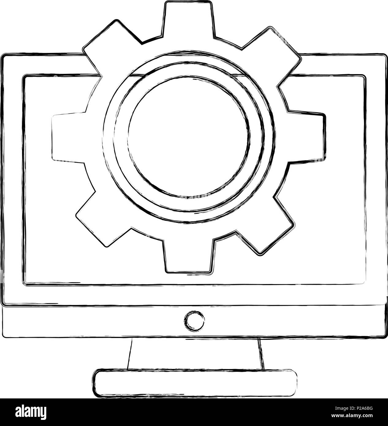 monitor computer setting work image vector illustration sketch Stock ...