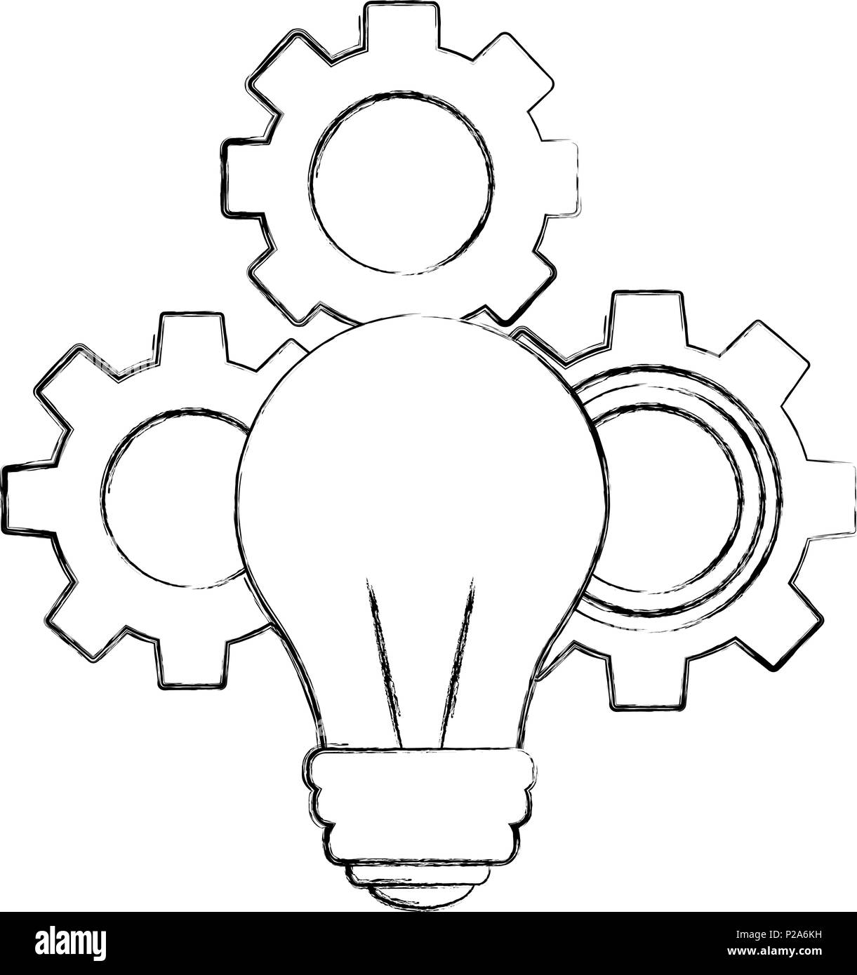 bulb idea creativity gears teamwork concept vector illustration sketch ...