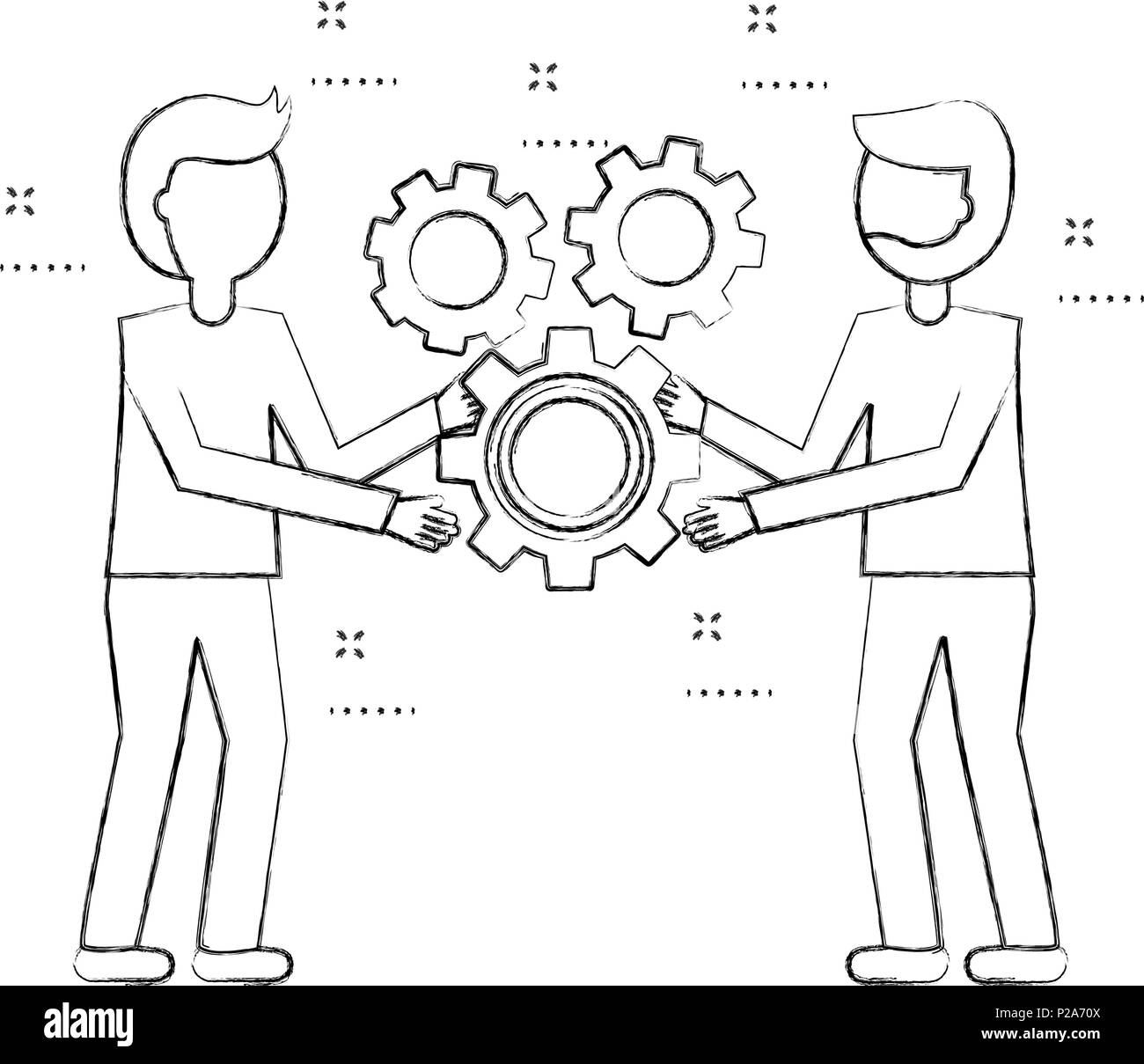 businesspeople holding gears teamwork cooperation vector illustration ...