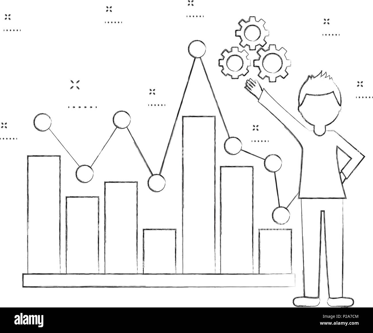 businessman with gears and business diagram financial vector ...