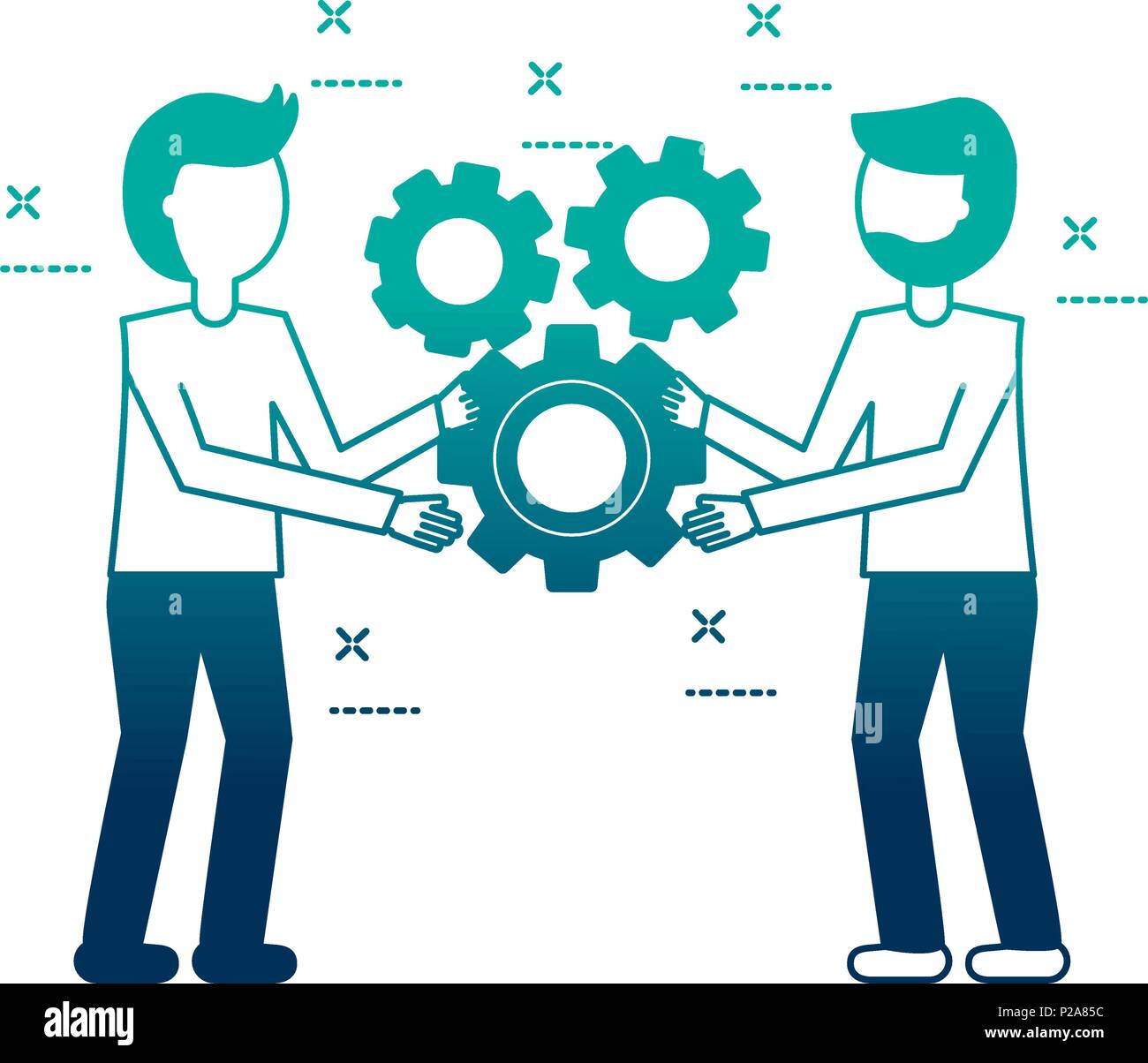businesspeople holding gears teamwork cooperation vector illustration ...