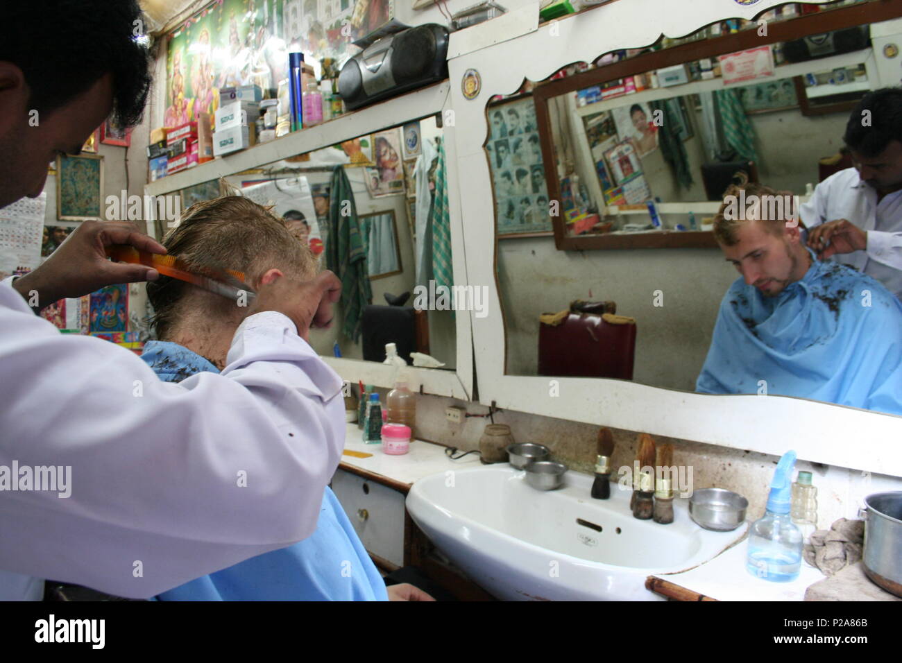 Traditional Nepalese barbershop at business Stock Photo - Alamy