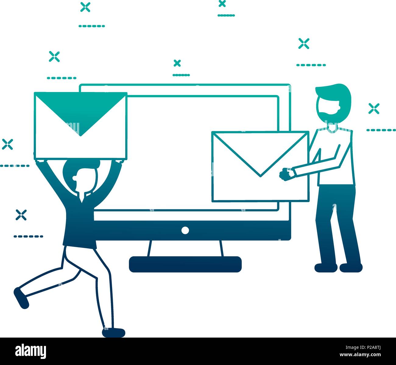 businesspeople with envelope message and computer teamwork vector ...