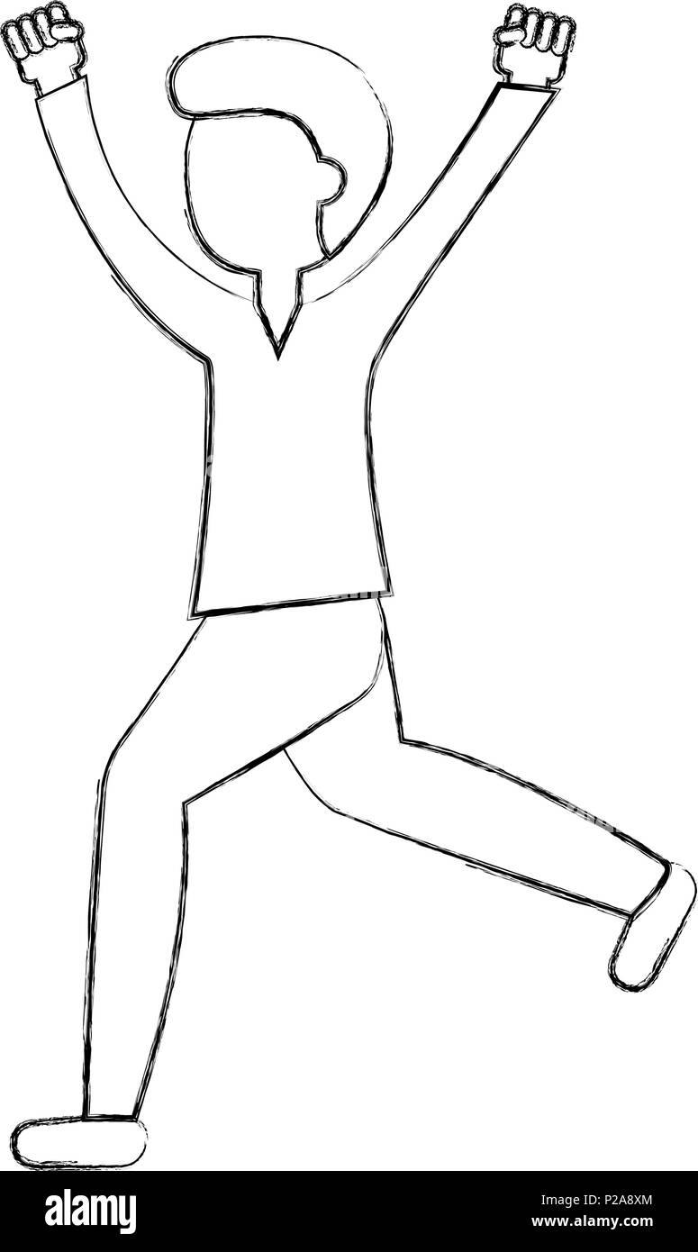 man cartoon standing character gesture arms vector illustration sketch ...