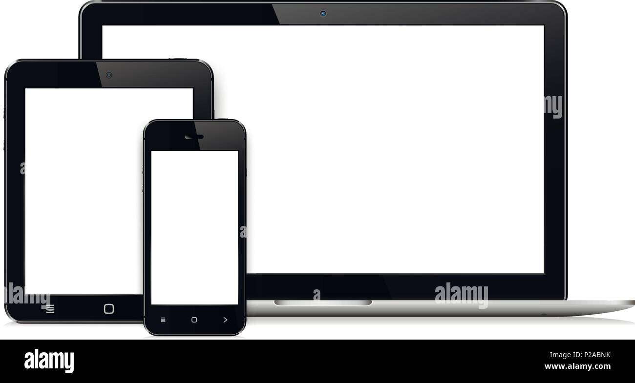 Laptop, tablet pc computer and mobile smartphone with a blank screen ...