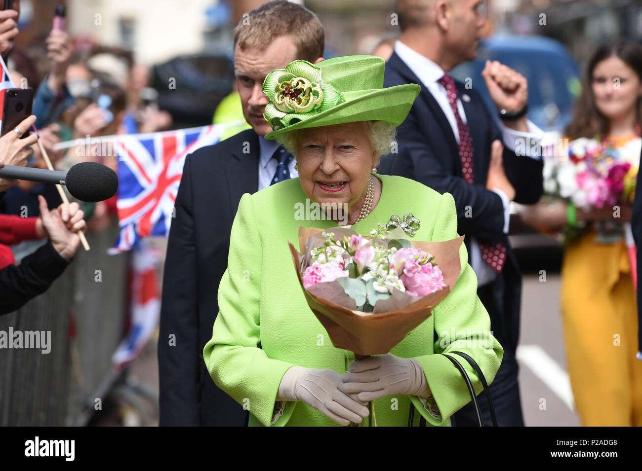 Queen Elizabeth II meets the crowds during a walk about in Chester ...