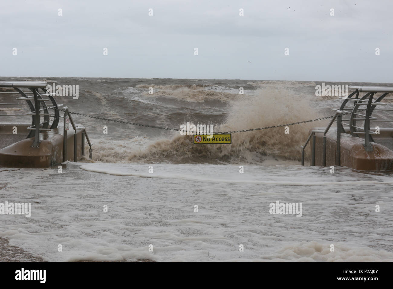 Blackpool, UK. 14th Jun, 2018. UK Weather: Access to beach closed as ...