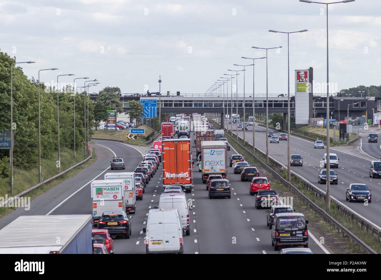 M1, southbond for Leicester, UK. 14th Jun, 2018. Long delays on the M1 ...