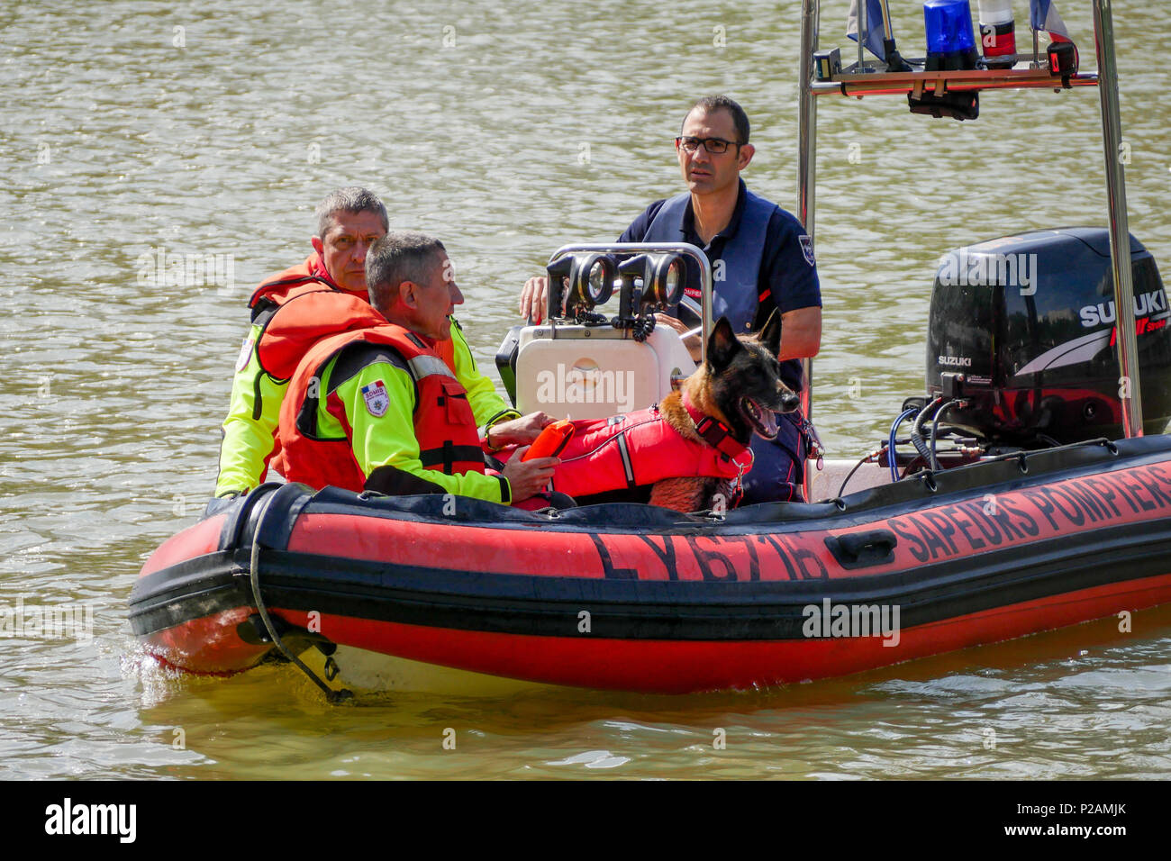 Lyon, France, June 14th, 2018: Firefighters are seen in Lyon (Central ...