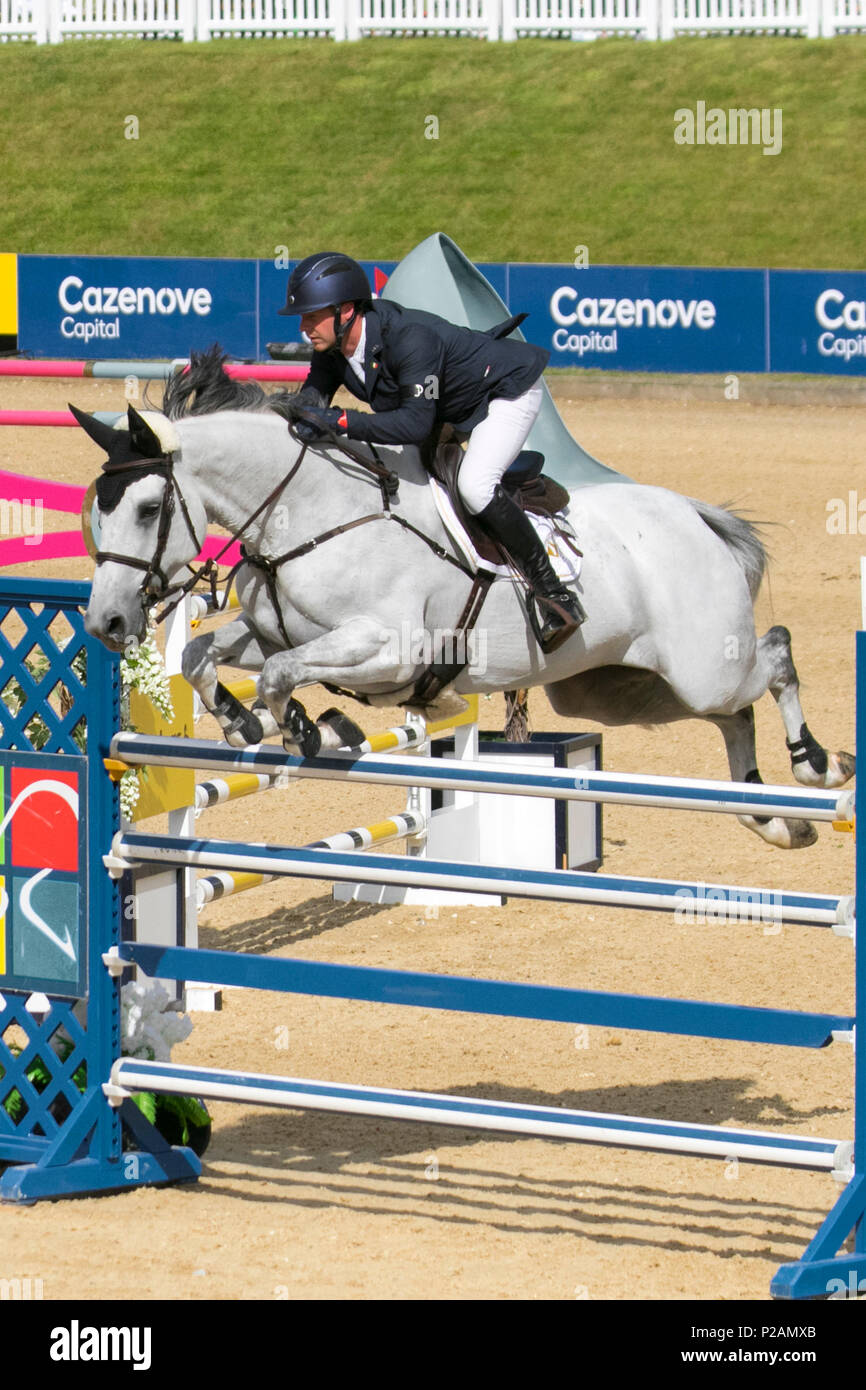 Grey stallion horse rider riding hi-res stock photography and images ...