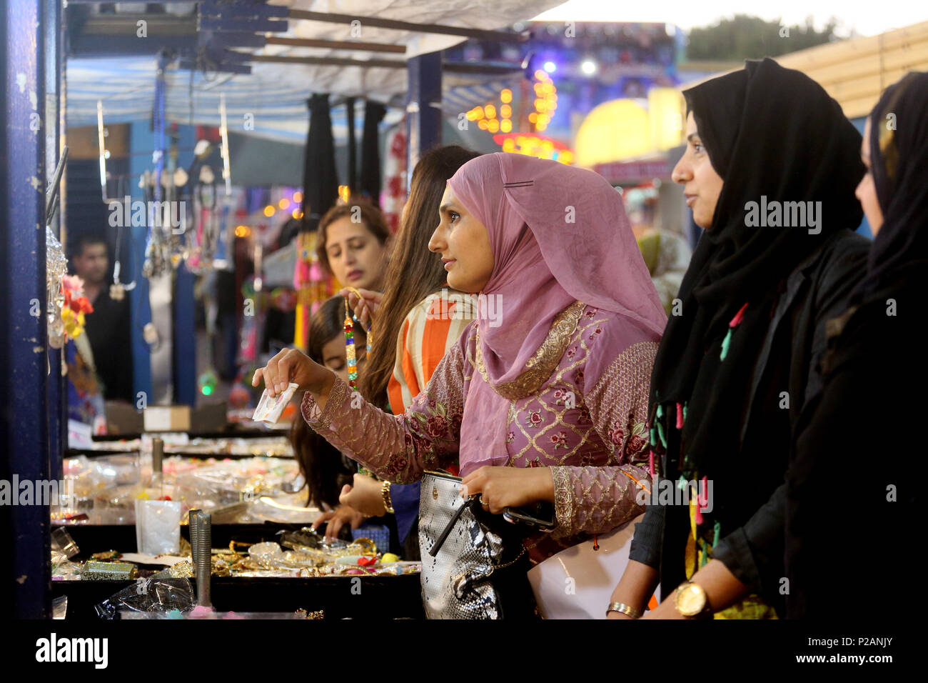 Manchester, UK. 14th June 2018. Muslims celebrate Chaand Raat, which ...