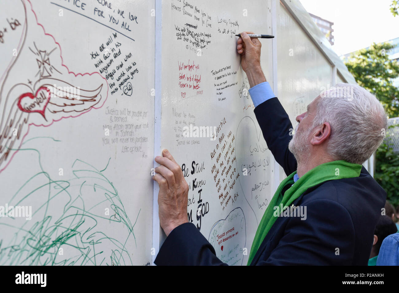 London, UK. 14 June 2018. Jeremy Corbyn, Labour leader, writes a ...