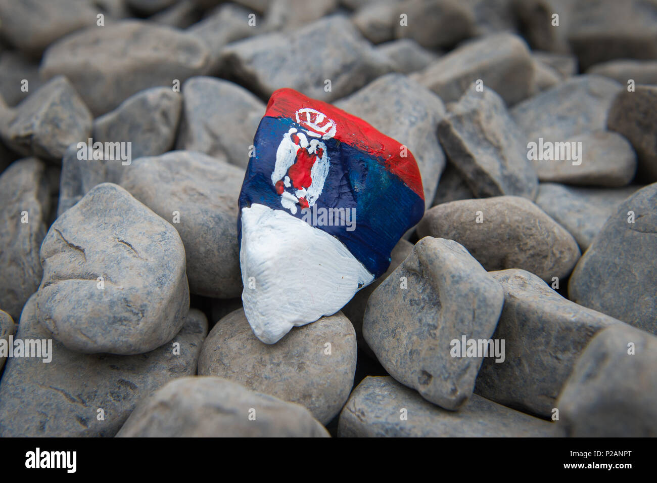 A stone painted by three year old Luke Wilkinson of Mossley, Greater ...