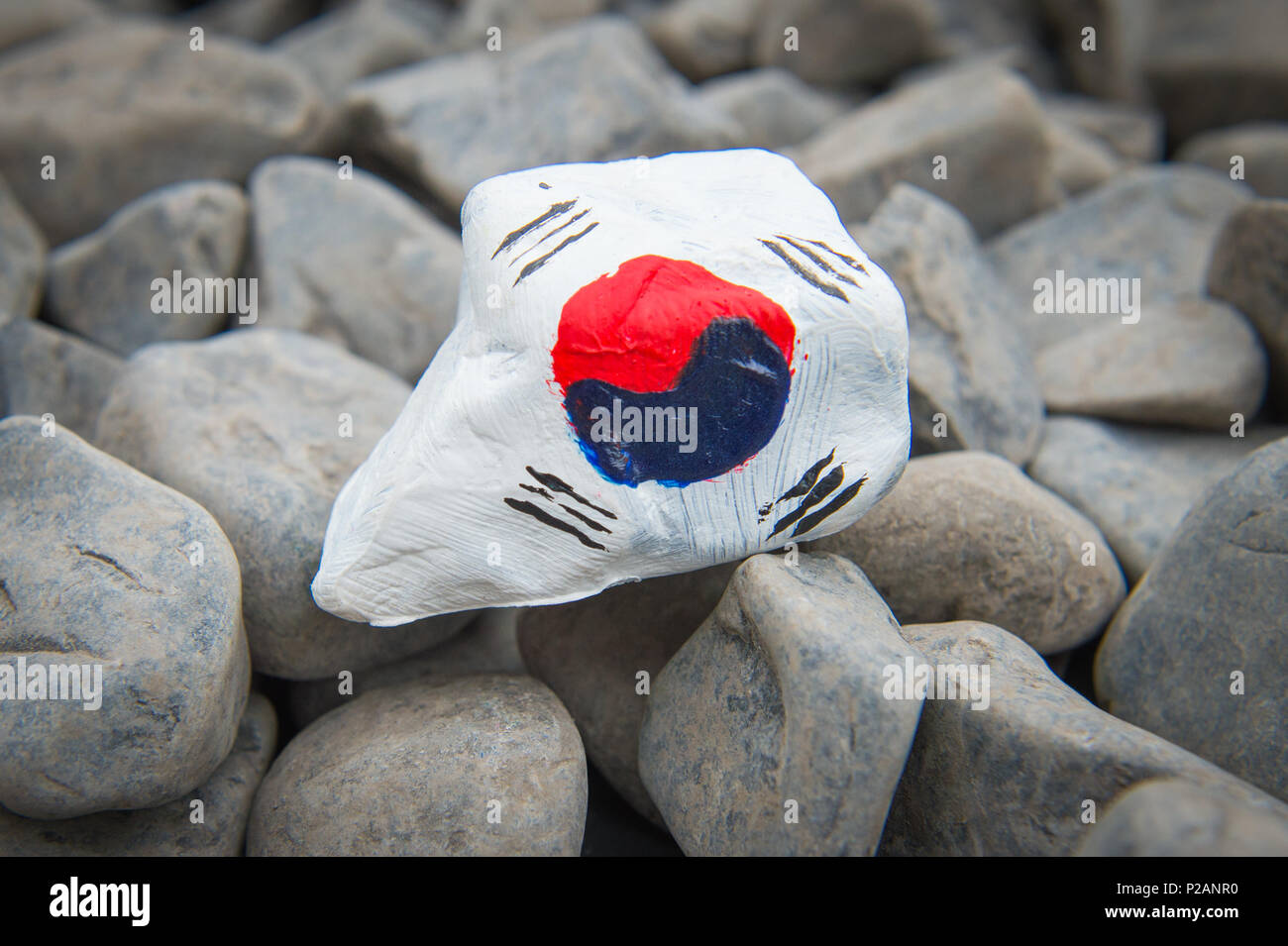 A stone painted by three year old Luke Wilkinson of Mossley, Greater ...