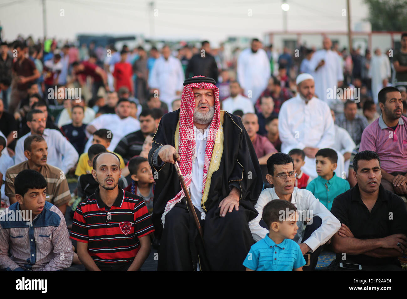 Gaza,Palestine. 15th June 2018 , Palestinians Muslims pray Eid on the ...