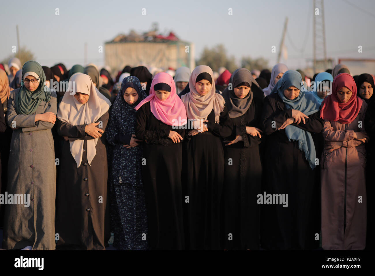 Gaza,Palestine. 15th June 2018 , Palestinians Muslims pray Eid on the ...