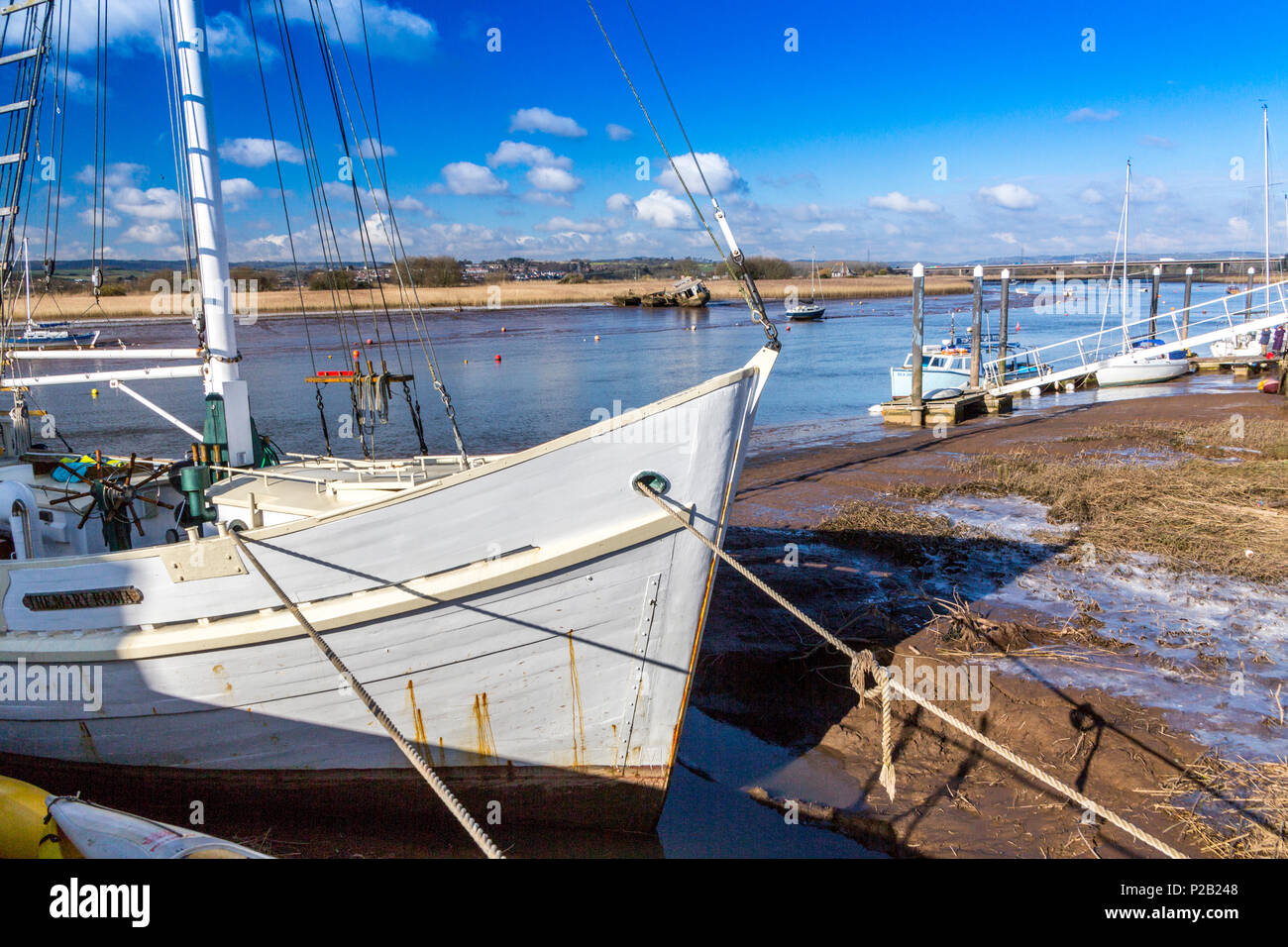 A two-masted sailing boat 'The Mary Roma' moored at Topsham quay on the ...