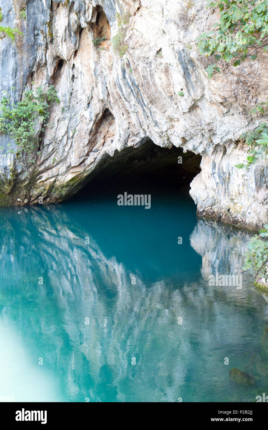 Source of the Buna river near Mostar where water coming out of a cave ...
