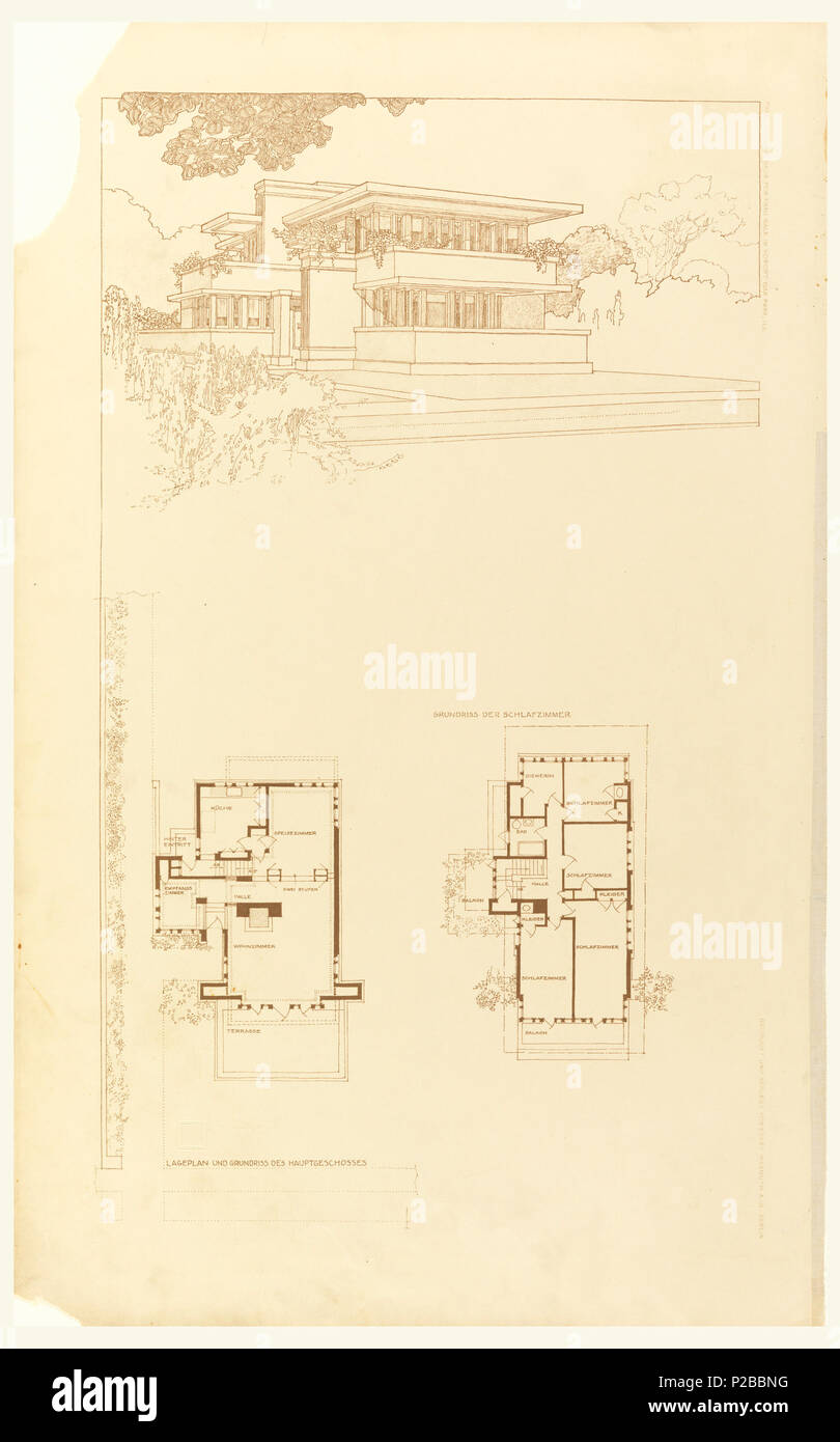 . English: Print, Perspective and Plan for Gale House, Oak Park, IL ...