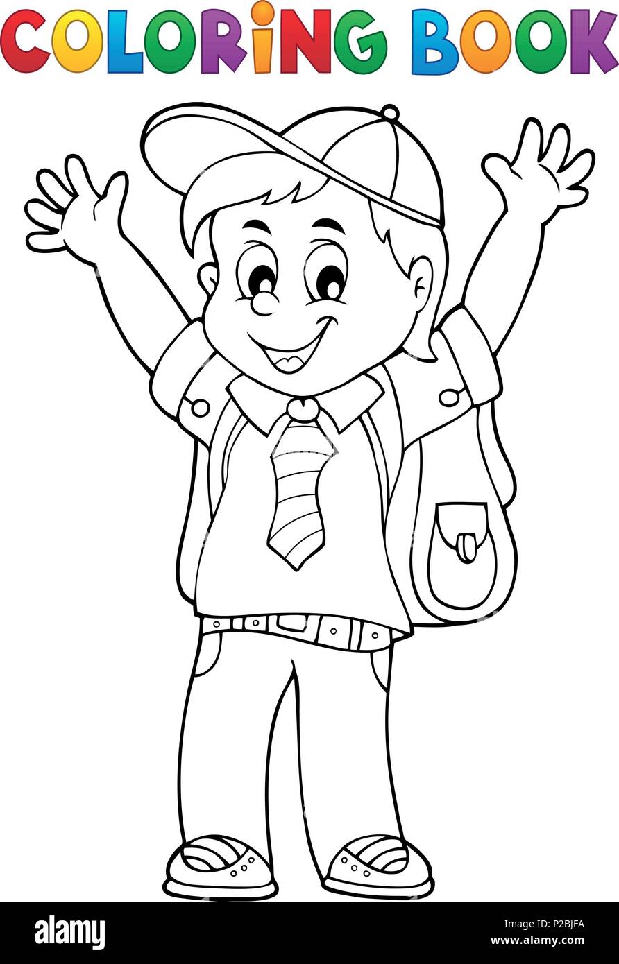 Coloring book happy pupil boy theme 1 - eps10 vector illustration Stock ...