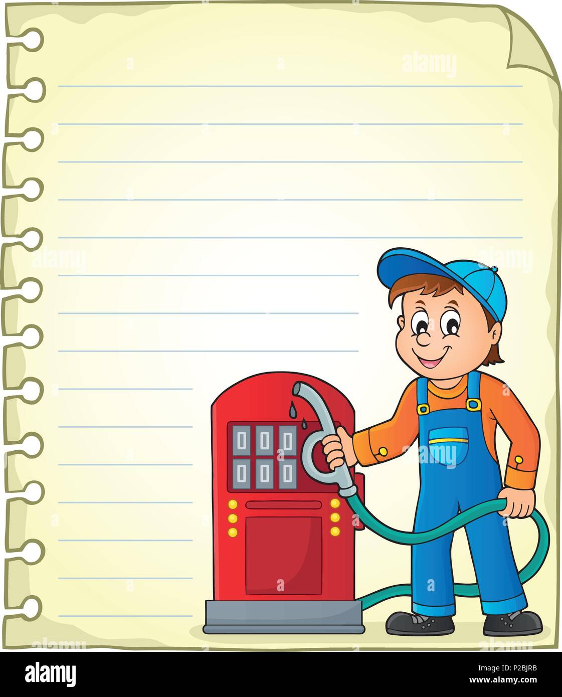 Notepad page with gas station worker - eps10 vector illustration Stock ...