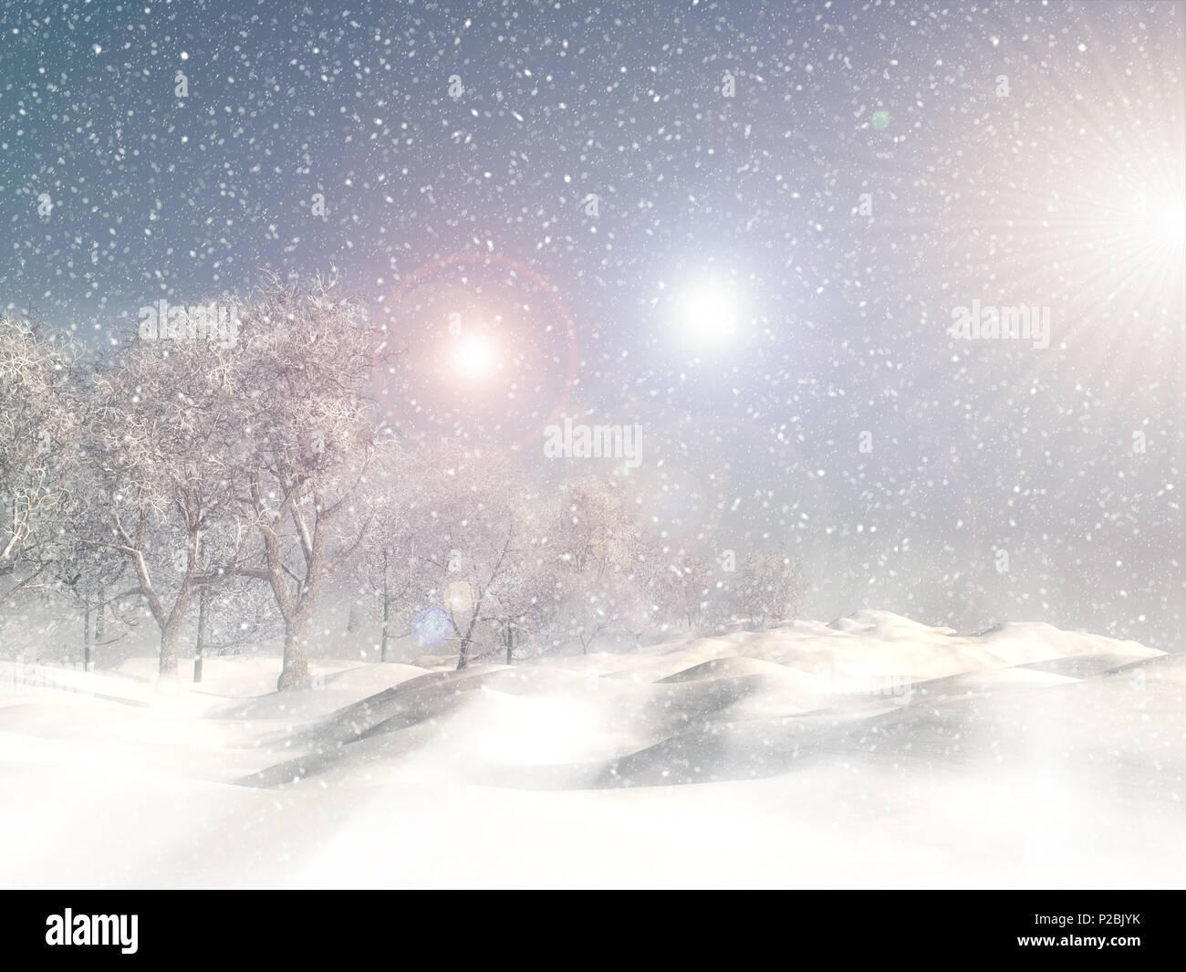 3D render of a snowy winter landscape Stock Photo - Alamy